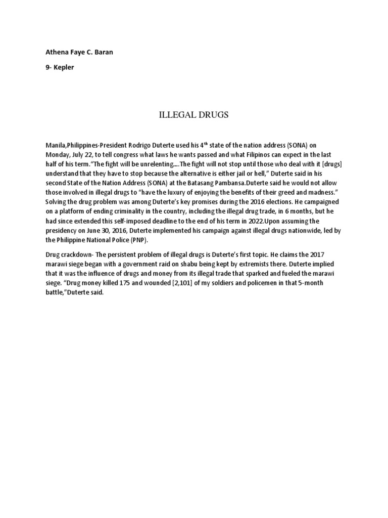 Illegal Drugs: Athena Faye C. Baran 9-Kepler | PDF | Self-Improvement