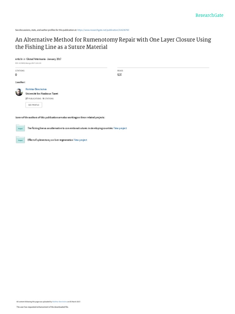 An Alternative Method For Rumenotomy Repair With One Layer Closure ...