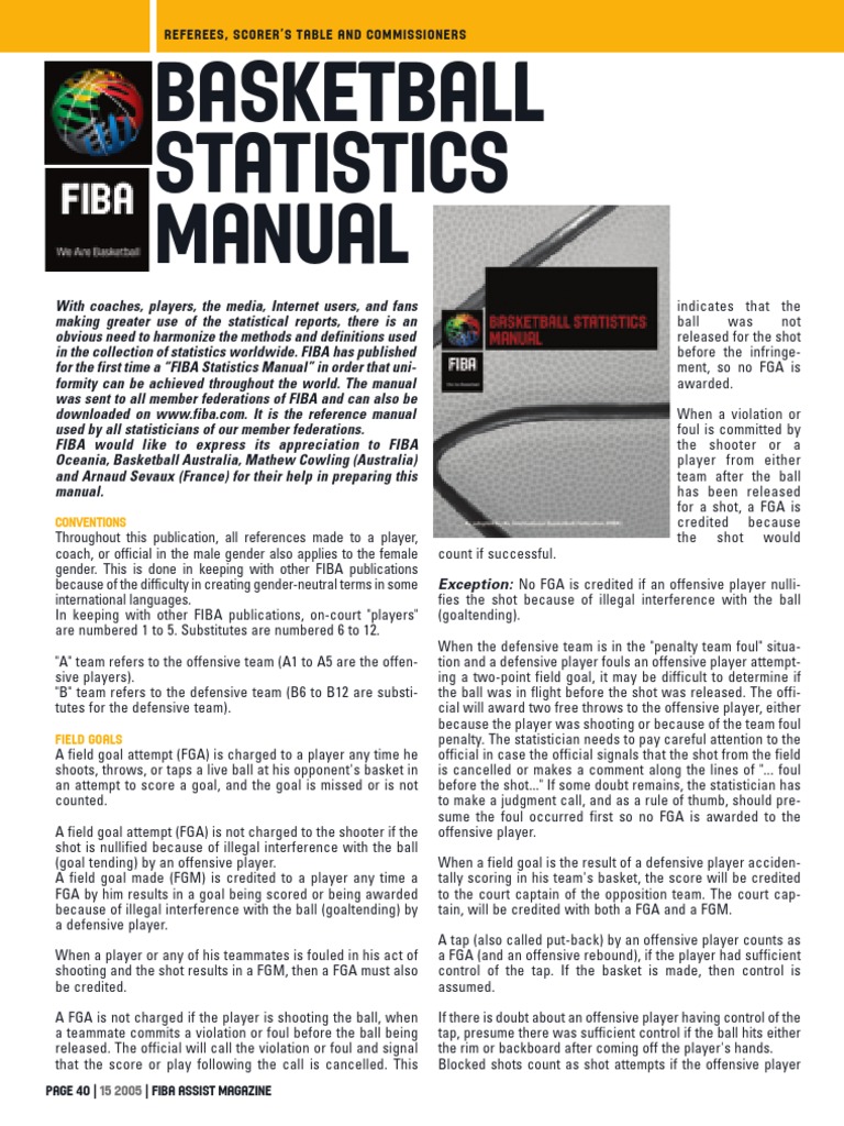 FIBA Basketball Statistics Manual | PDF | Team Sports | Teams