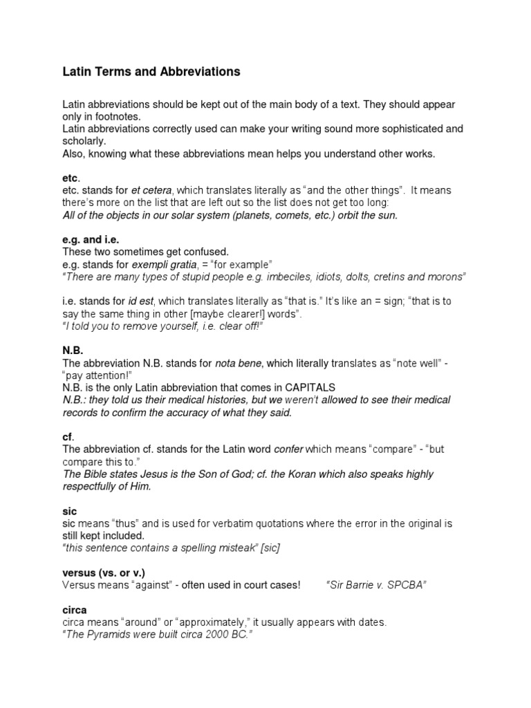 Understanding Latin Abbreviations | PDF