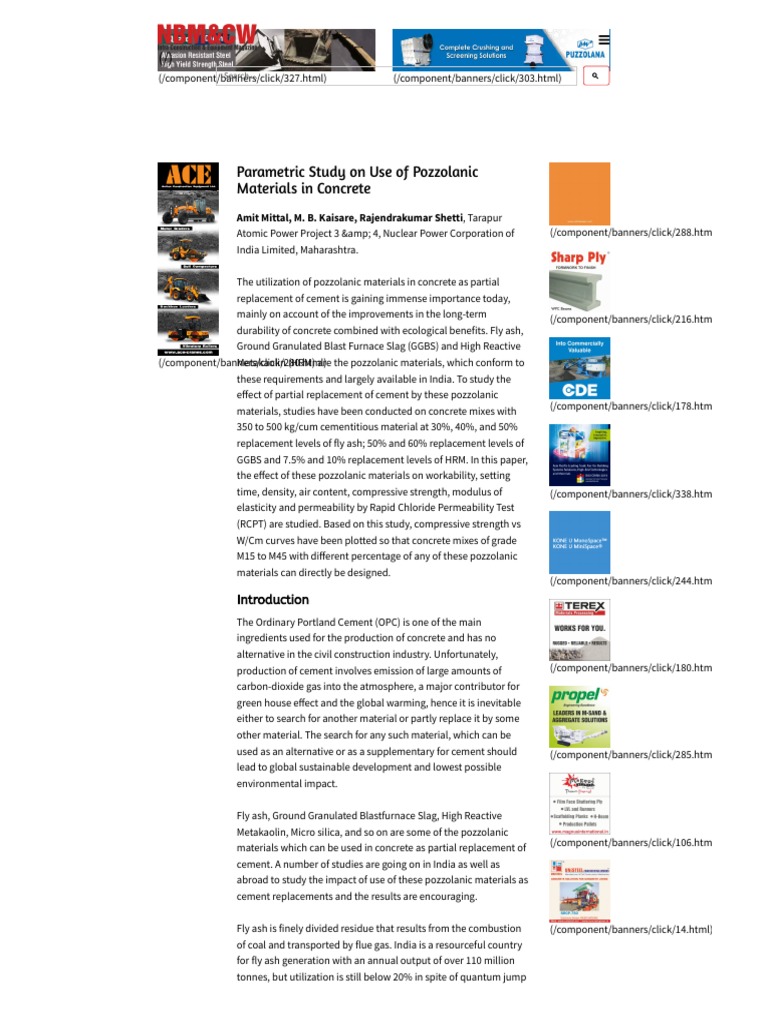 Pozzolonic Materials | PDF | Fly Ash | Concrete