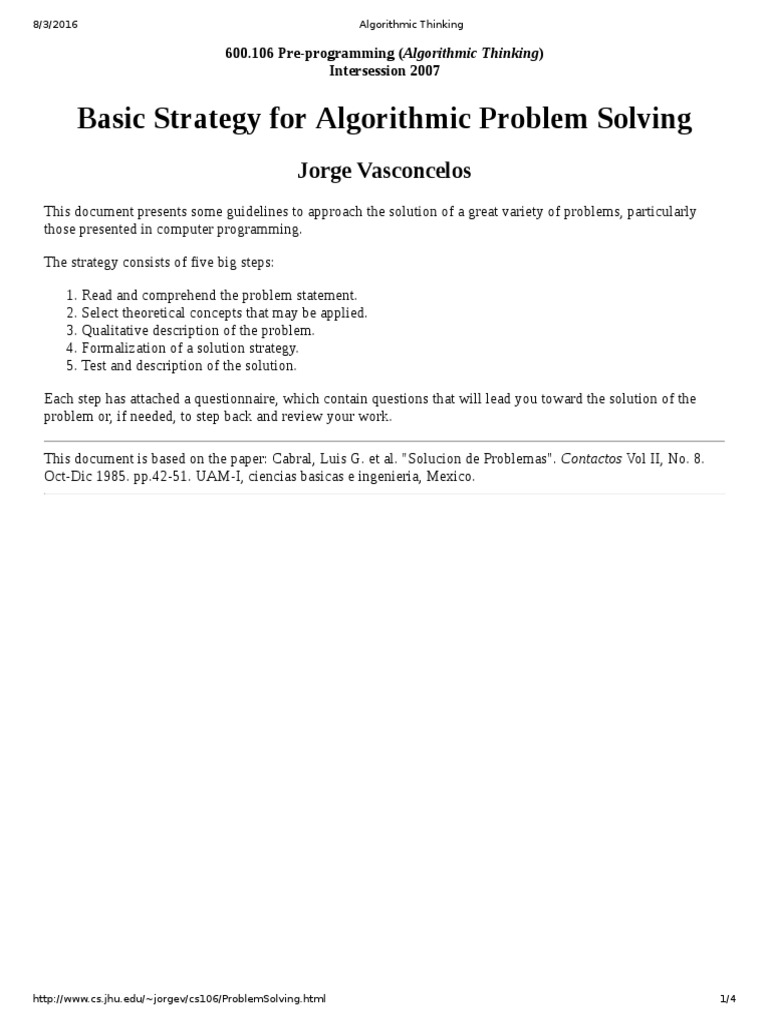 Vasconcelos Algorithmic Thinking | PDF | Variable (Mathematics) | Algorithms