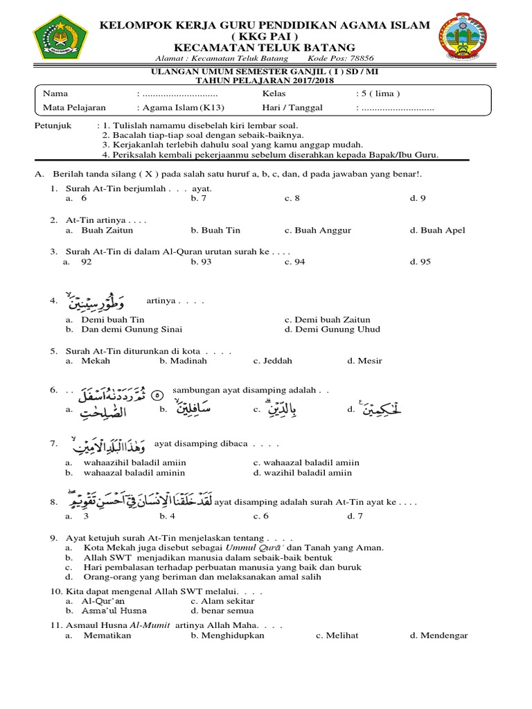 Soal PAI Kls 5 | PDF | Agama & Spiritualitas