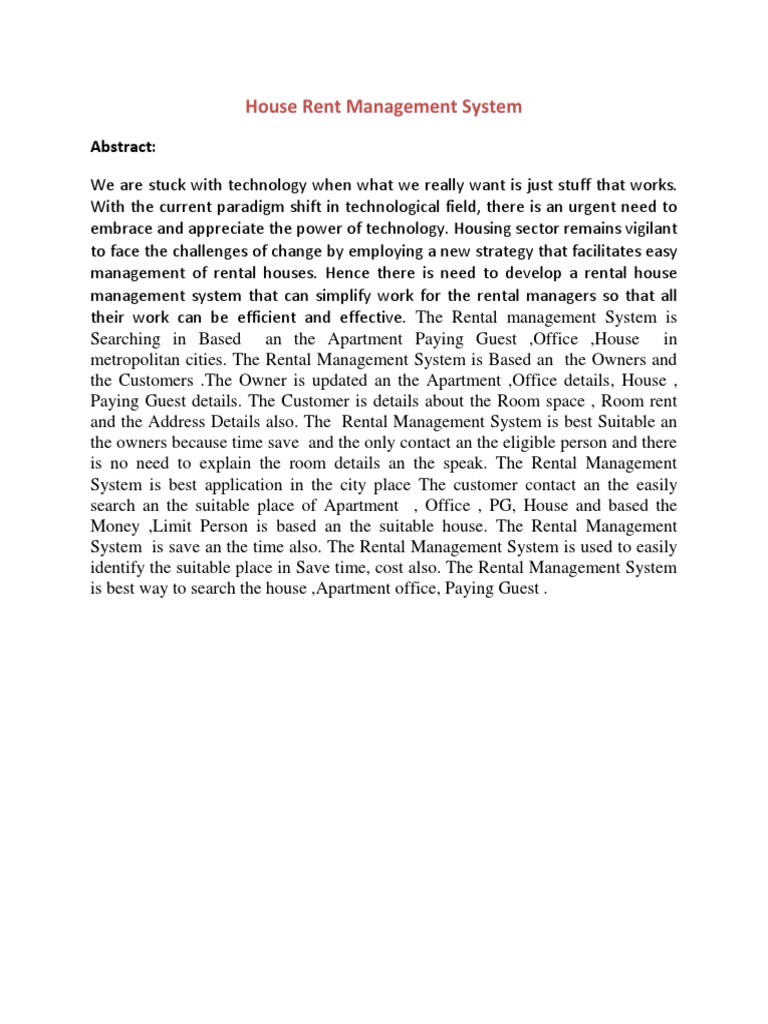House Rent Management System: Abstract | PDF | Eclipse (Software ...