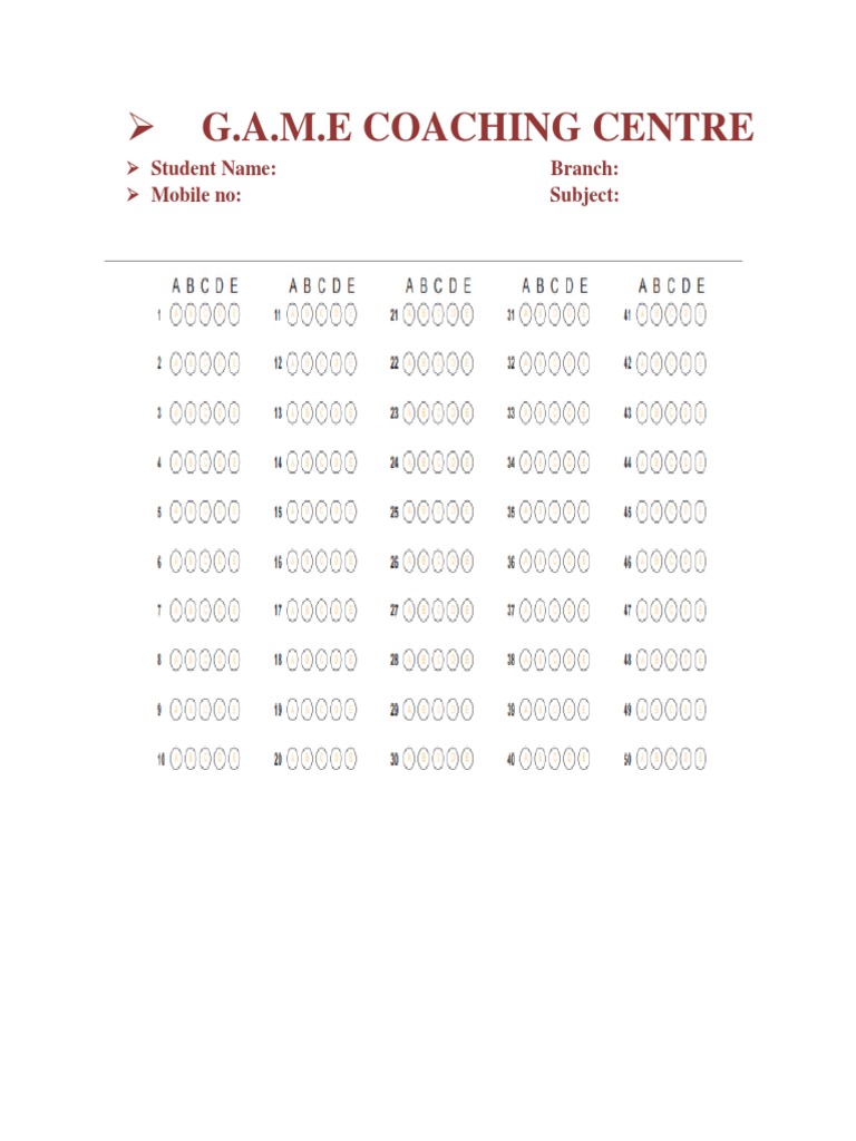 Omr Sheet 50 MCQ | PDF