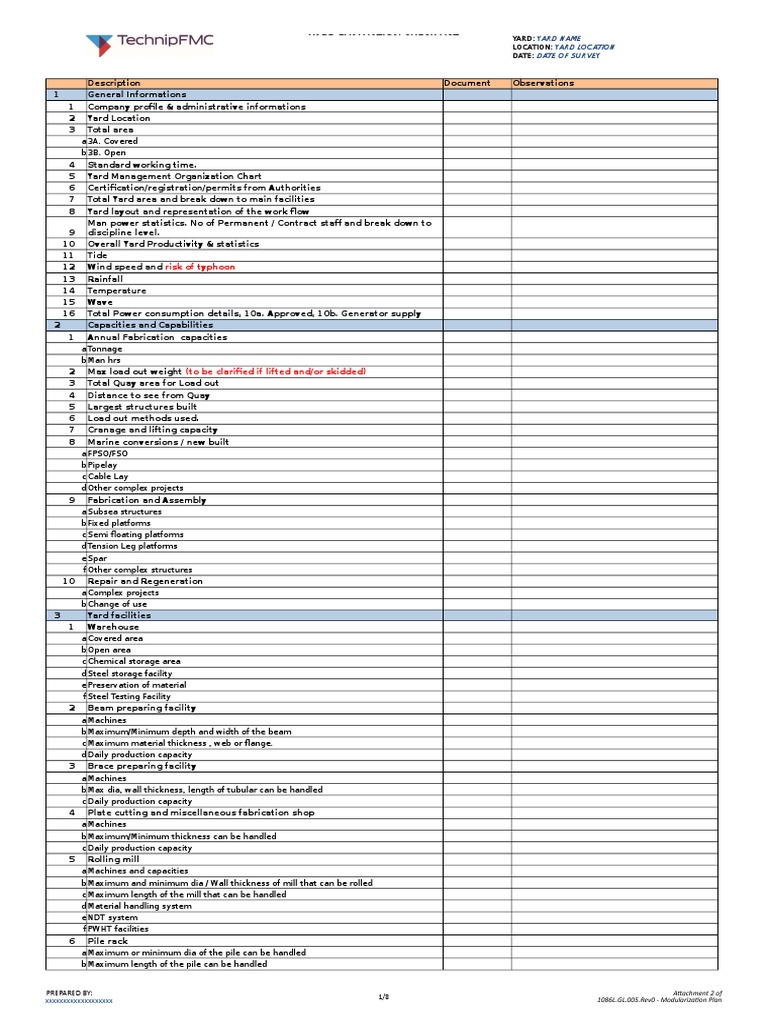 Yard Evaluation Check List: Project Name | PDF | Information Security ...