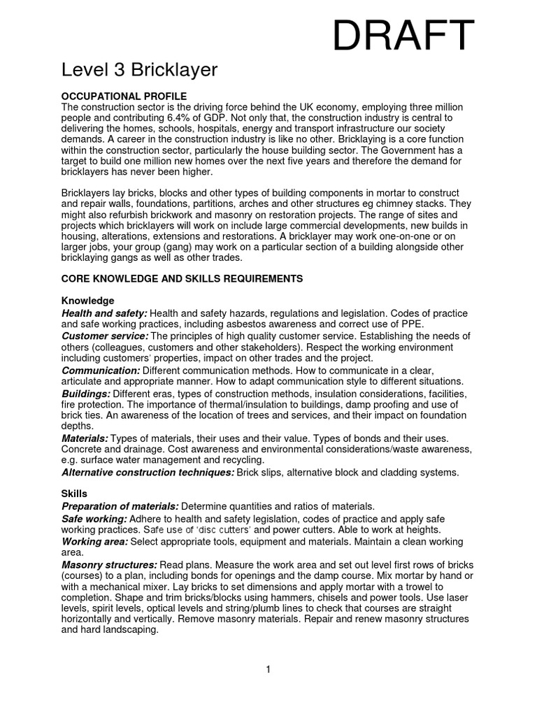 15 - 11 - 12 - DRAFT Bricklaying Standard V7 | PDF | Masonry | Brick