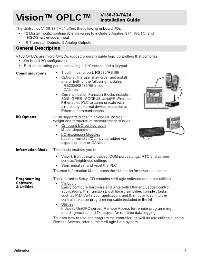 Vision™ OPLC™: V130-33-TA24 Installation Guide | PDF | Power Supply ...