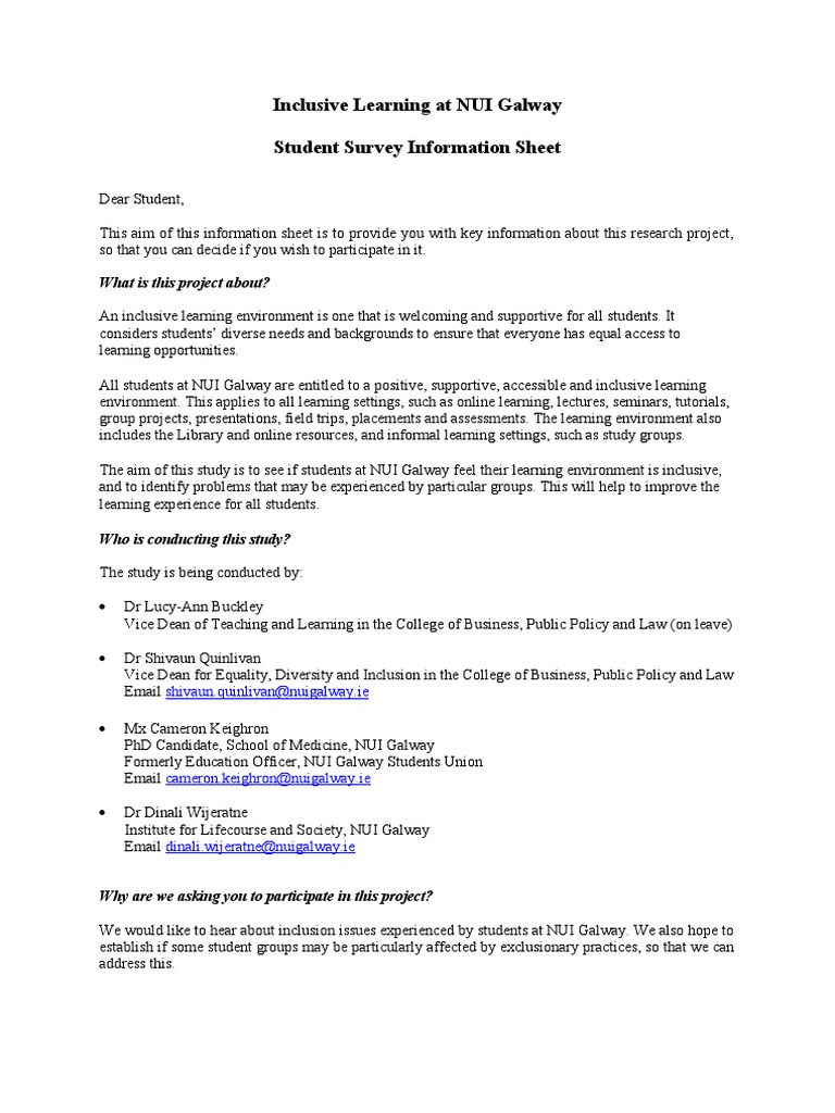 Inclusive Learning Student Survey (Sem 1 2020/21) | PDF | Inclusion ...