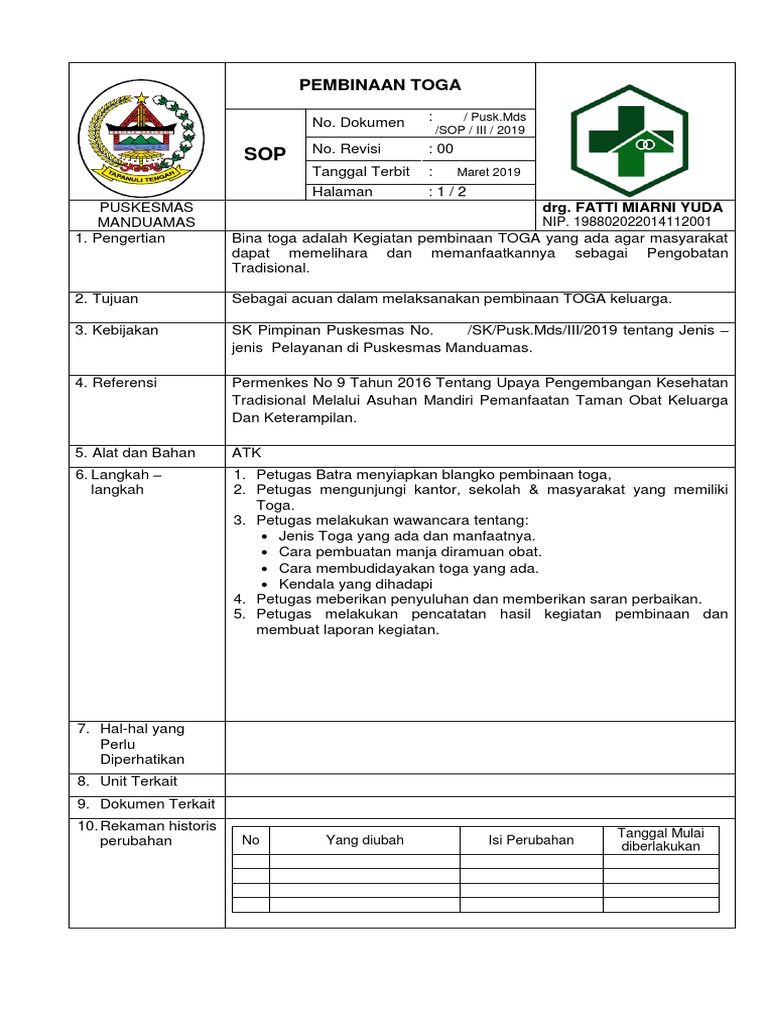 SOP Pembinaan TOGA | PDF