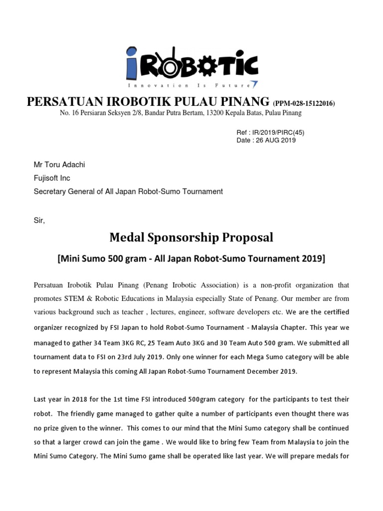 Malaysia's Mini Sumo Tournament Proposal | PDF | Sports | Business