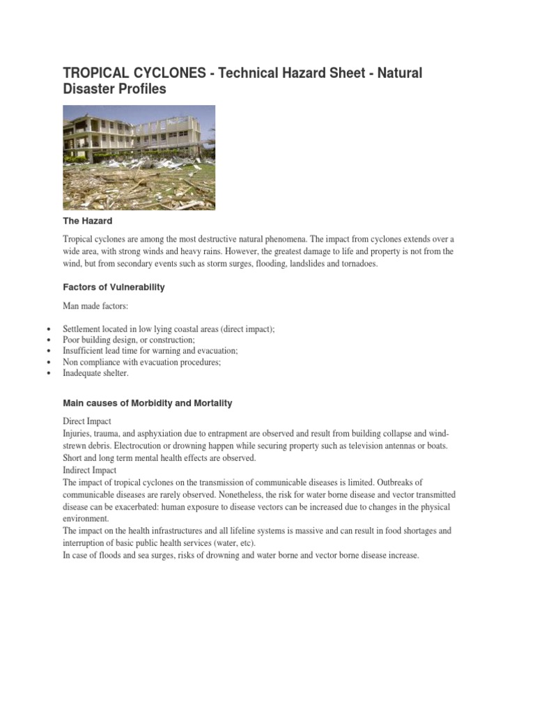 TROPICAL CYCLONES - Technical Hazard Sheet - Natural Disaster Profiles ...