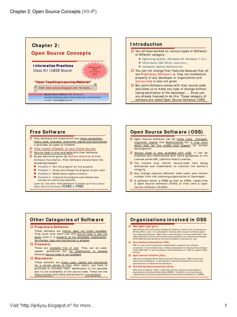 Chapter 2: Open Source Concepts (XII-IP) | PDF | Free Software | Gnu