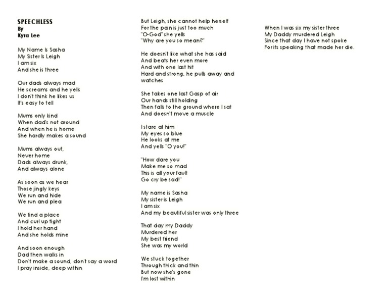 SPEECHLESS Poem by Kyra Lee | PDF