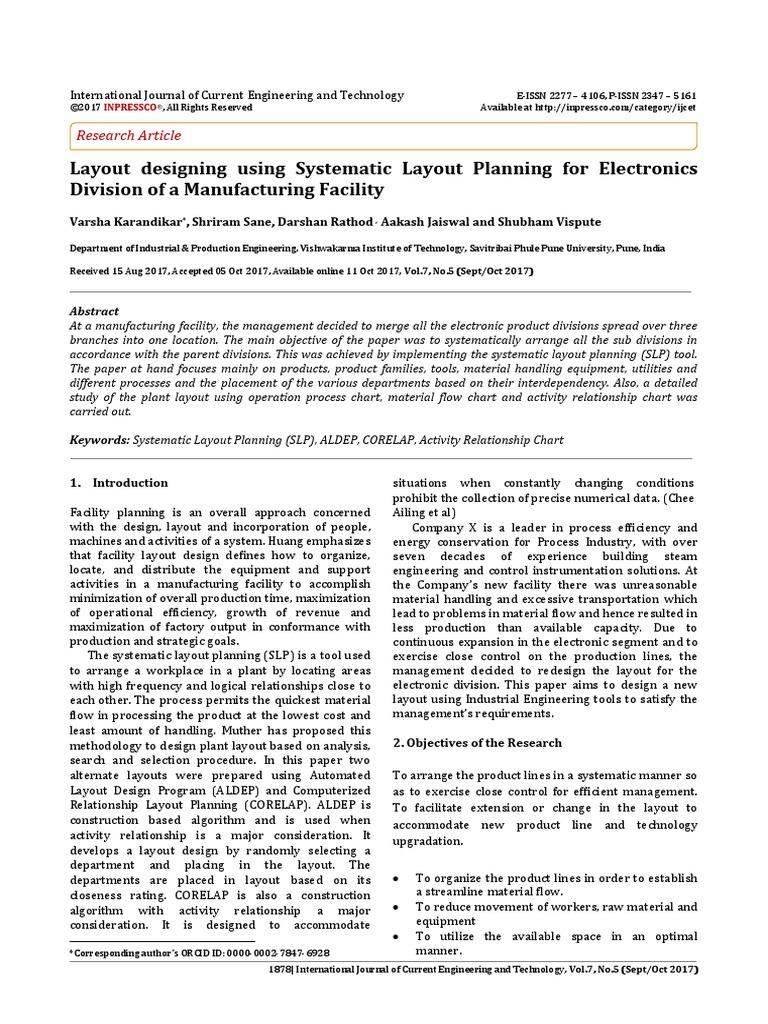 Layout Designing Using Systematic Layout Planning For Electronics ...