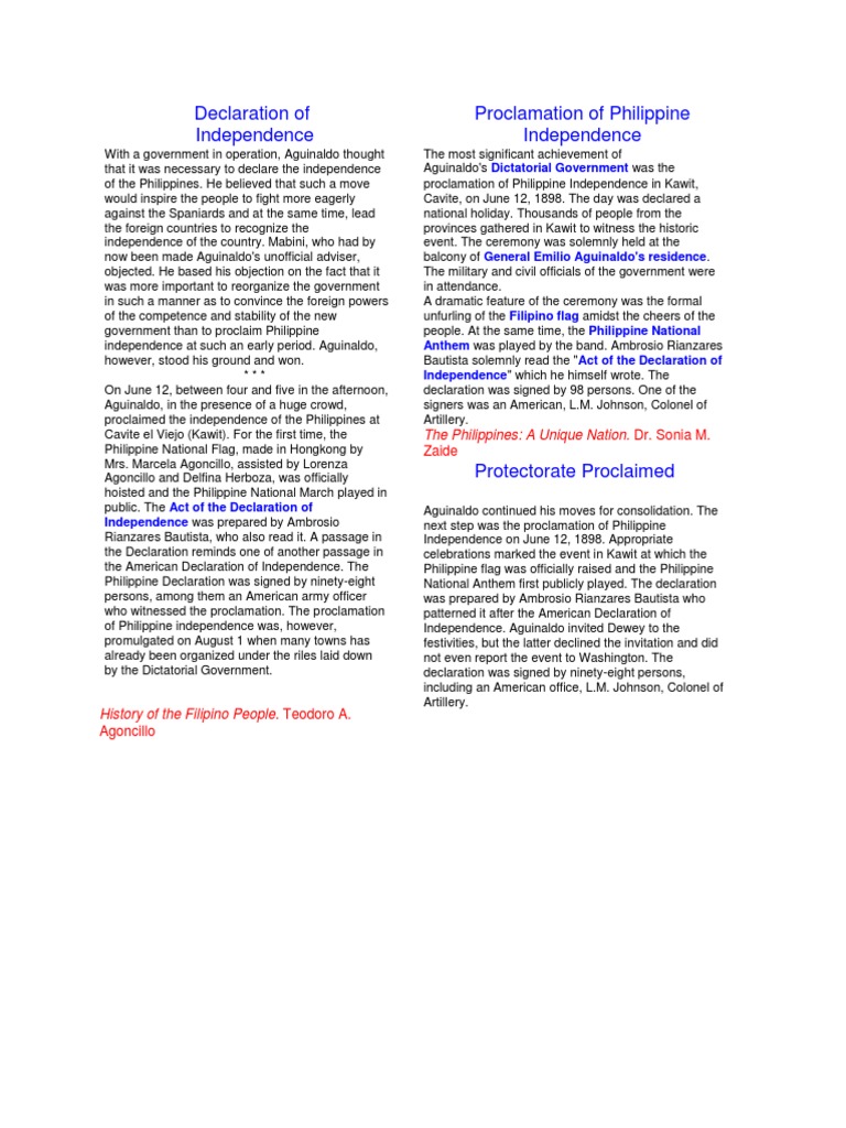 Declaration of Independence Proclamation of Philippine Independence ...