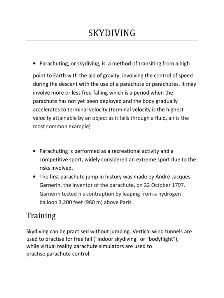 Skydiving Training Pdf Parachuting Falling