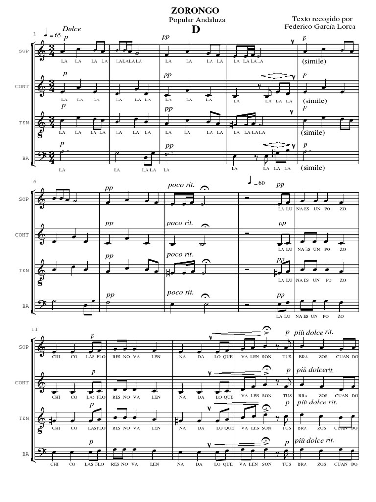 Zorongo - F.VILA - F.G.Lorca - Partitura SATB | PDF