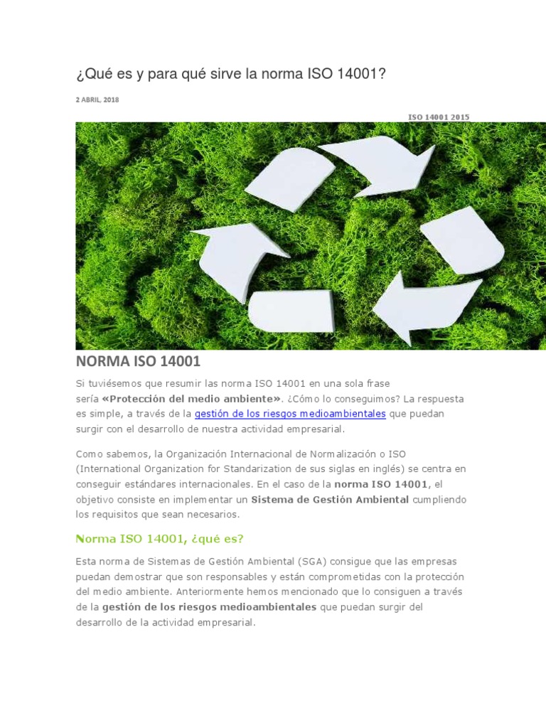 ¿Qué es y para qué sirve la norma ISO 14001? | Organización internacional para la ...