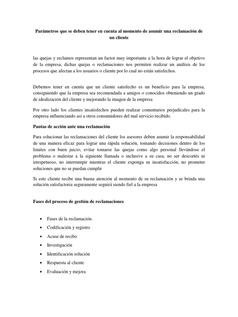 Reclamacion Del Cliente | PDF | Cliente | Business
