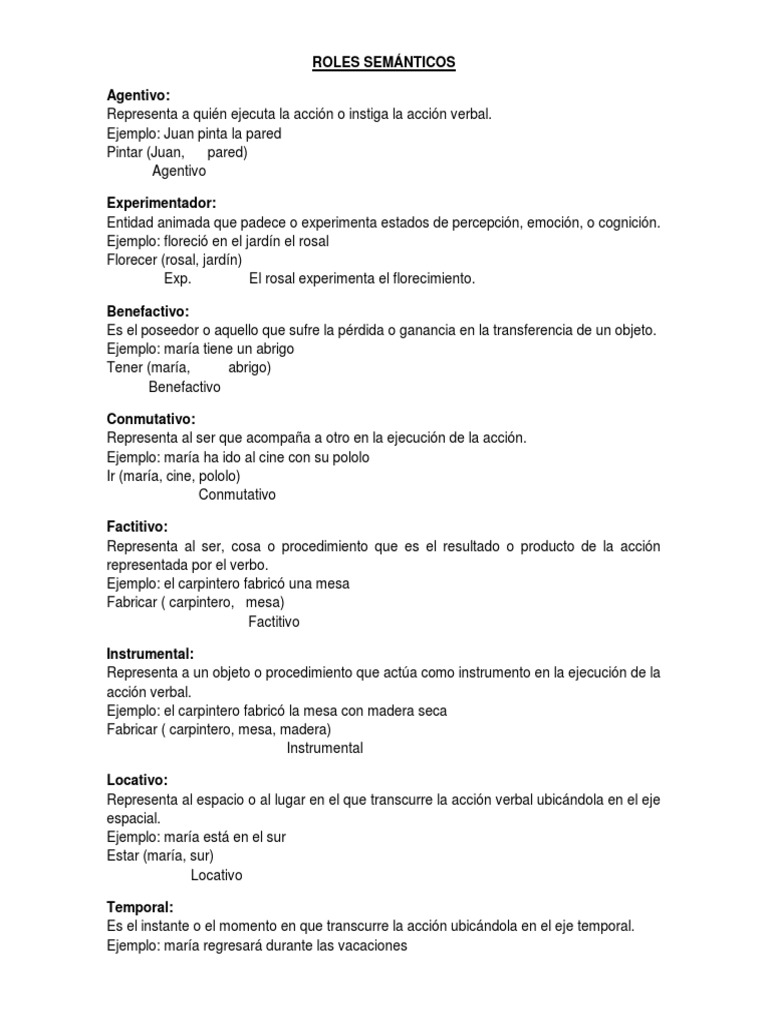 Roles Semánticos | PDF | Verbo | Gramática