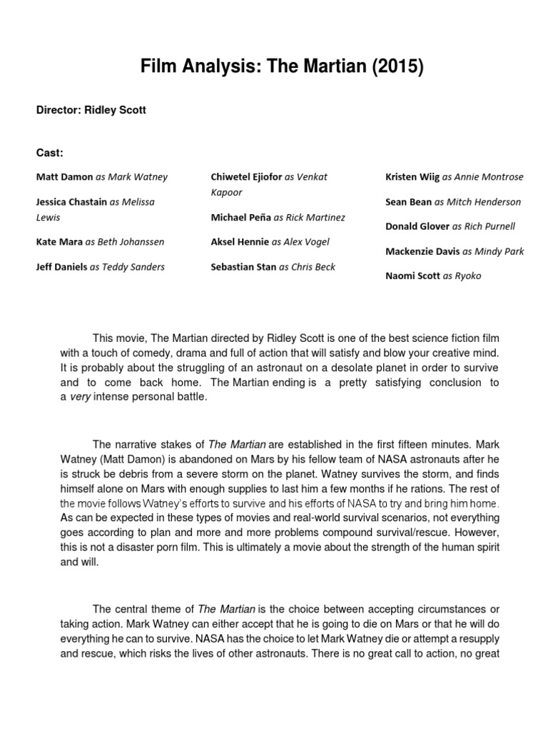 Film Analysis: The Martian (2015) : Kapoor | PDF | The Martian (Film ...