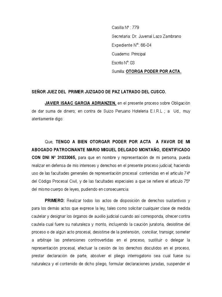 Poder Por Acta | PDF | Ley procesal | Ley Pública