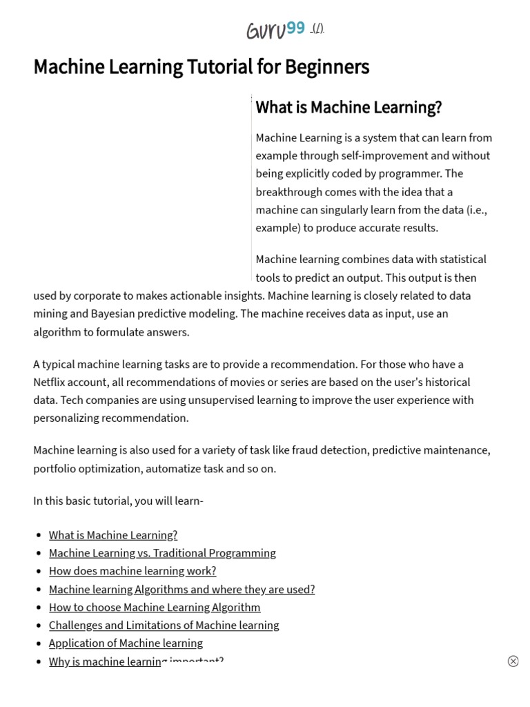 Machine Learning Tutorial For Beginners | PDF | Machine Learning ...