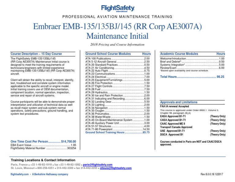 Embraer EMB-135 135BJ 145 (RR Corp AE3007A) Maintenance Initial | PDF ...