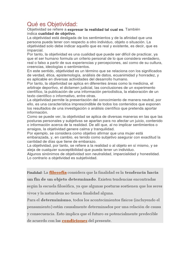 Qué Es Objetividad | PDF | Objetividad (filosofía) | Trascendencia ...