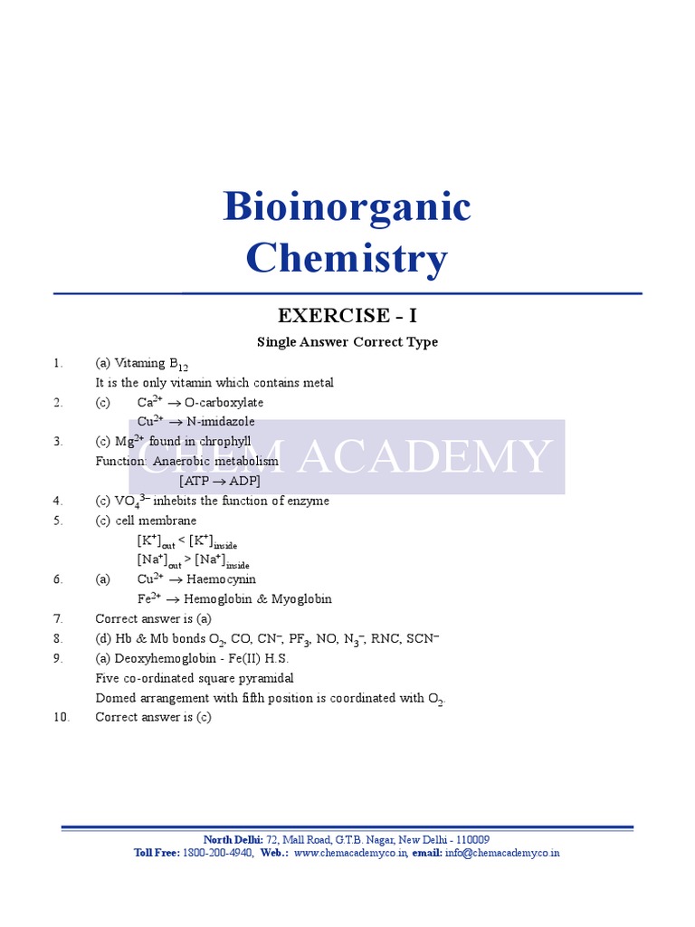 Bioinorganic Chemistry: Chem Academy | PDF | Nutrients | Chemical Compounds