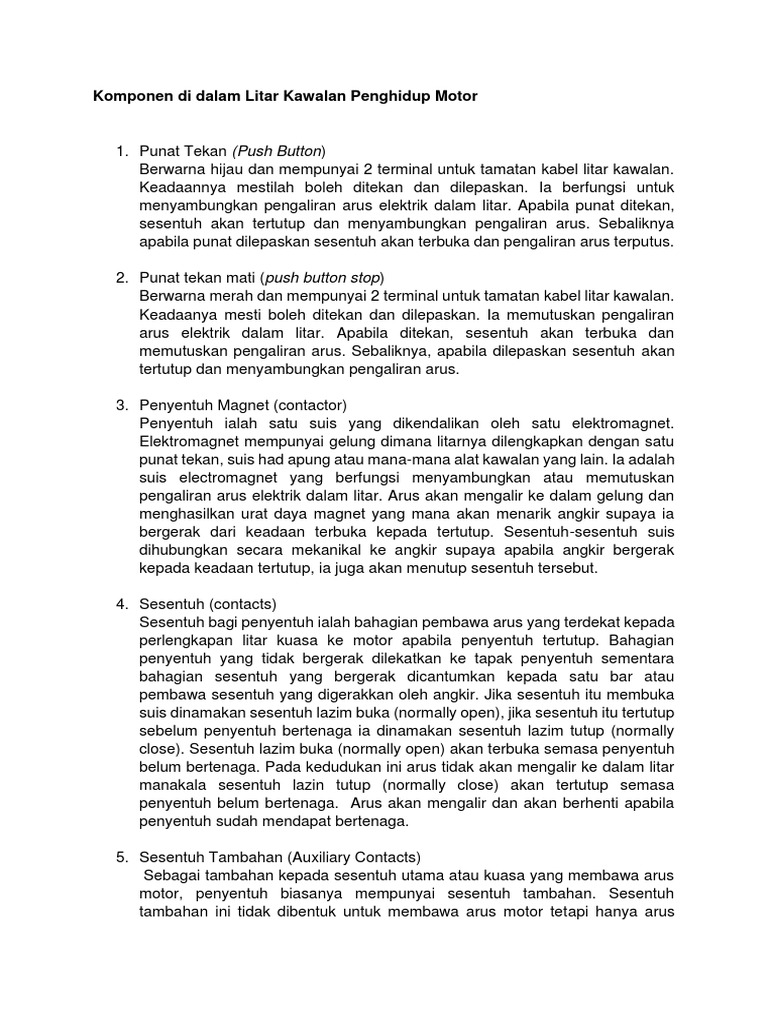 Komponen Di Dalam Litar Kawalan Penghidup Motor | PDF