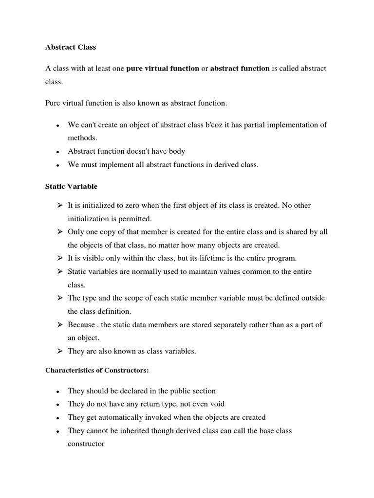 Abstract Class: Characteristics of Constructors | PDF | Technology ...