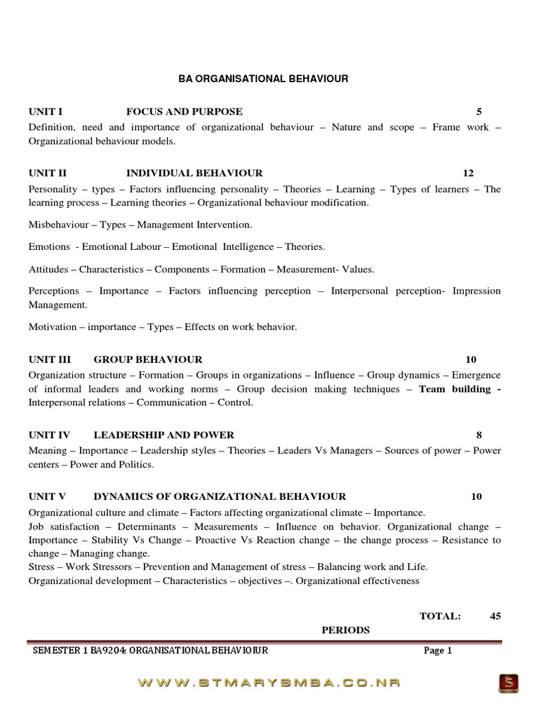 Organizational Behavior Unit 1 To 5 With Answer | PDF | Organizational ...