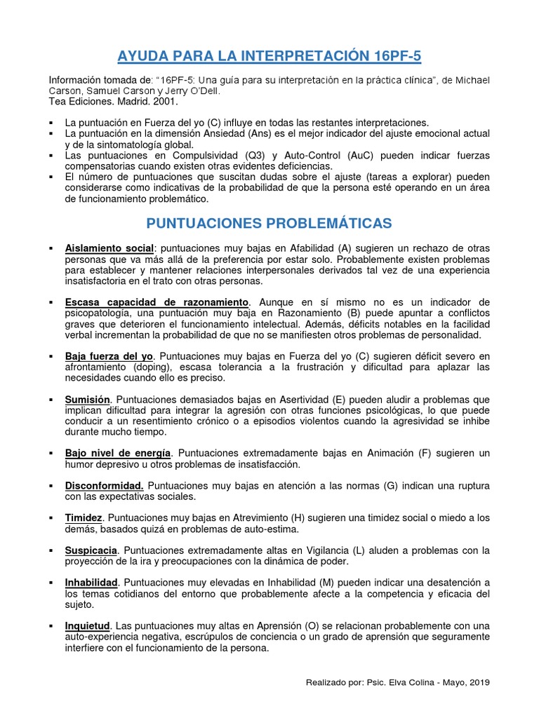 16PF5 - Ayuda para La Interpretación | PDF | Timidez | Estrés (biología)