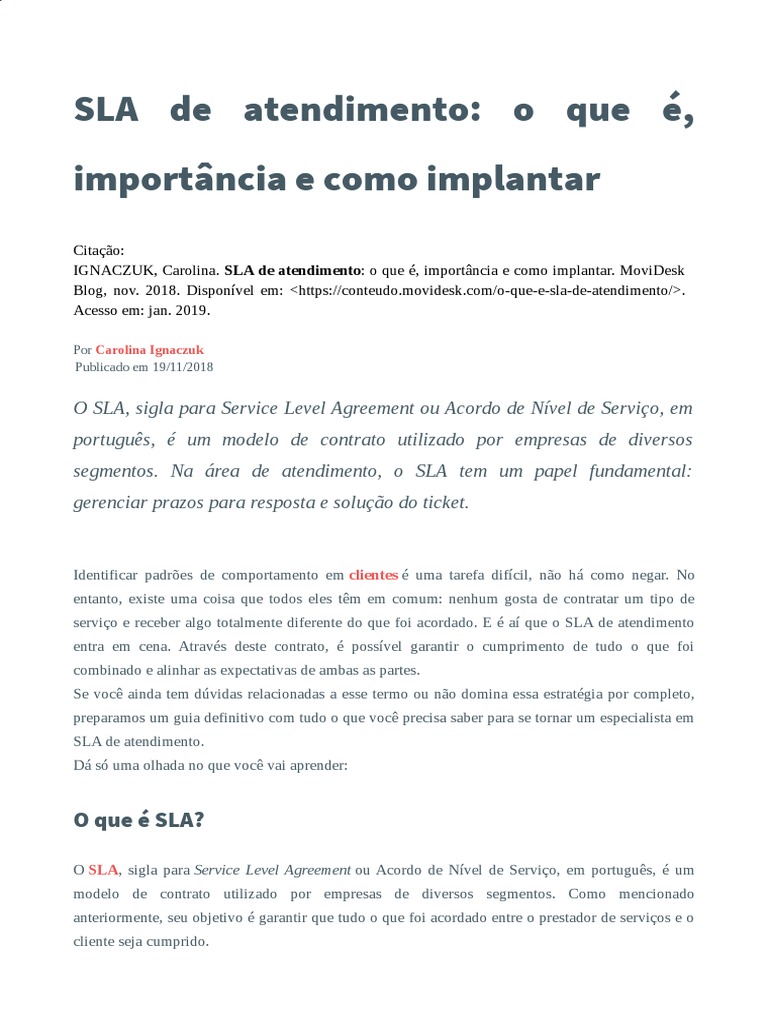 SLA o Que É e Como Implantar Notas de Aula | PDF | Acordo de Nível de ...