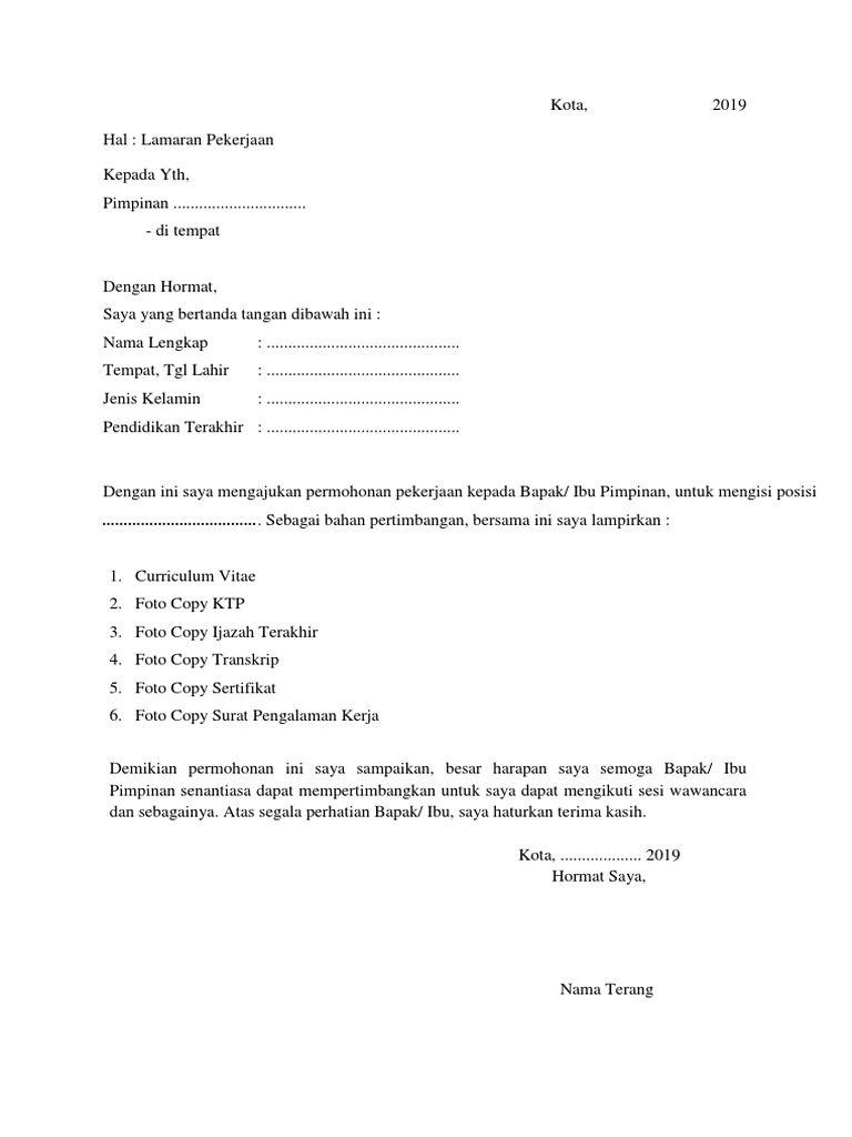 Contoh Surat Permohonan Kerja | PDF