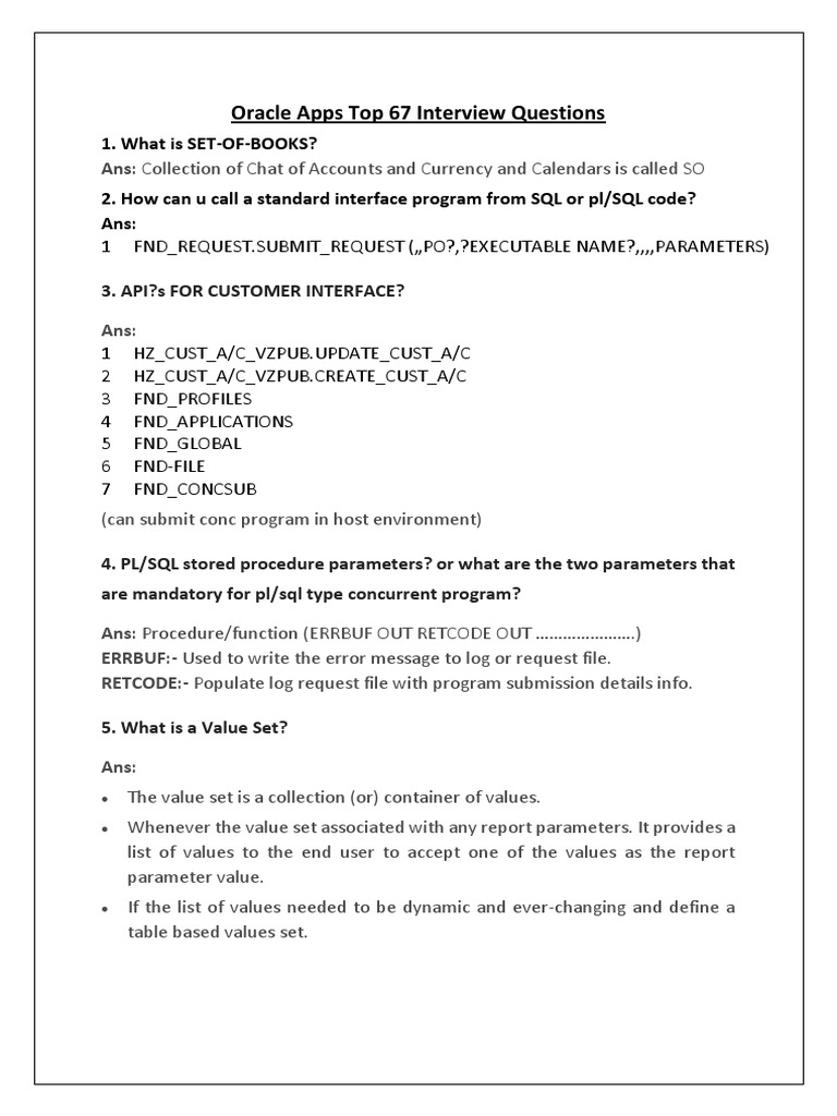 Oracle Apps Interview Questions Pdf Oracle Database Pl Sql