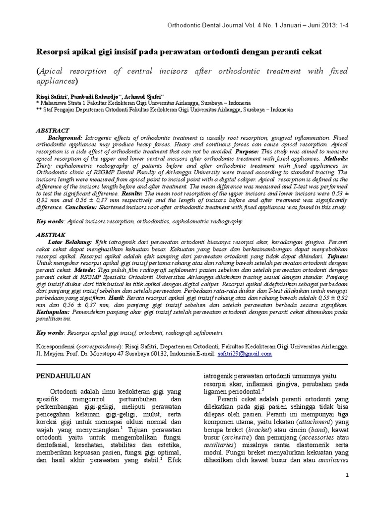 Resorpsi Apikal Insisif Setelah Ortodonti | PDF | Ortodonsi ...