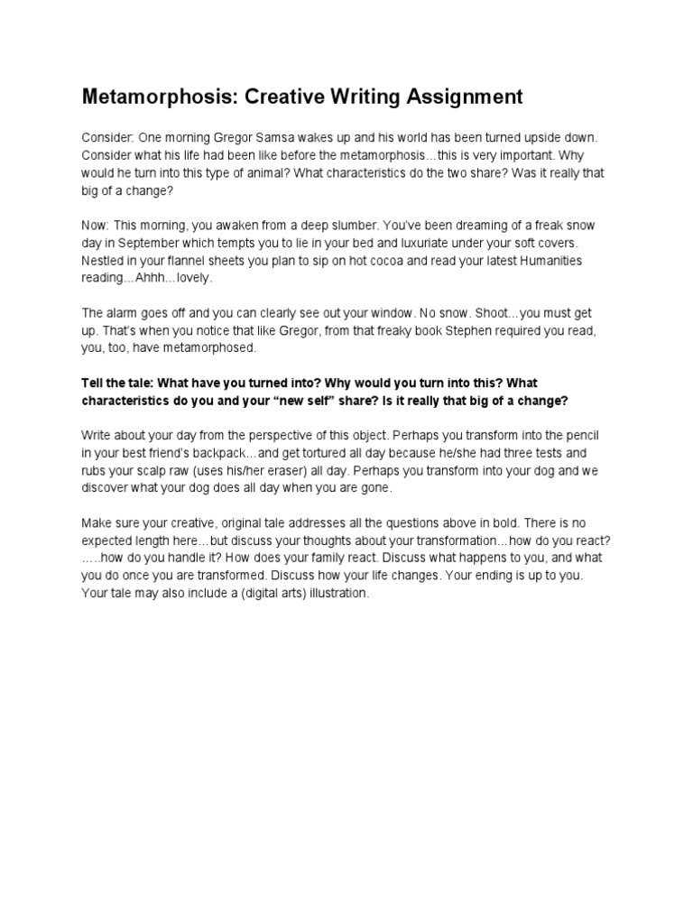 Metamorphosis Creative Writing Assignment | PDF
