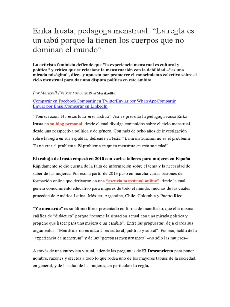 Erika Irusta | PDF | Menstruación | Mujer
