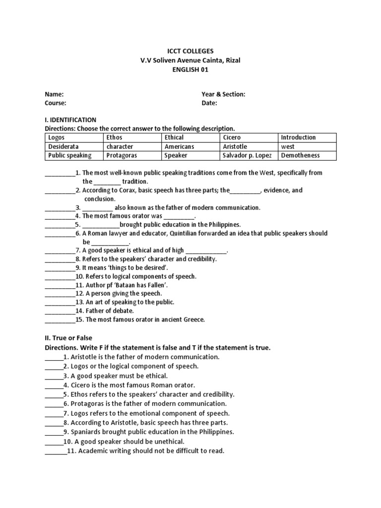 Icct Colleges V.V Soliven Avenue Cainta, Rizal English 01 | Download ...