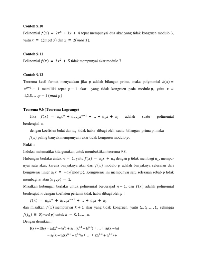 Teorema Akar Polinomial Modulo p | PDF | Seni & Disiplin Bahasa ...