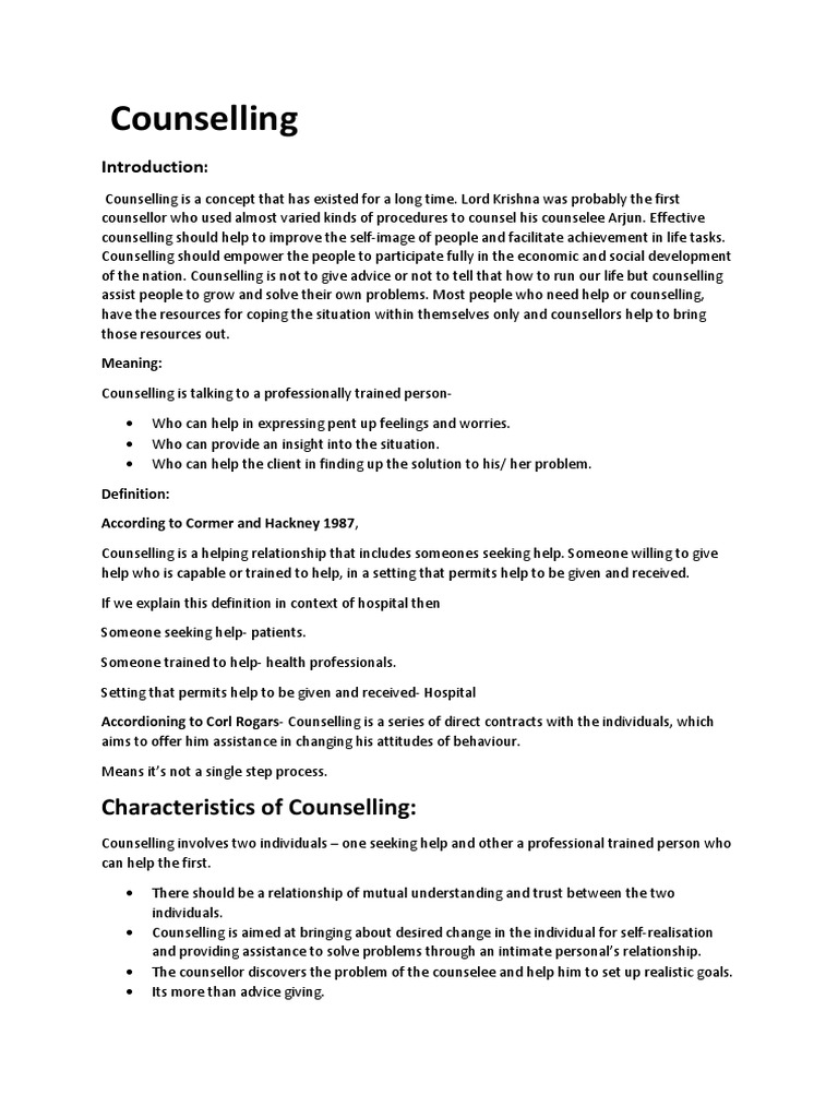 Characteristics of Counselling | PDF | Psychotherapy | Communication