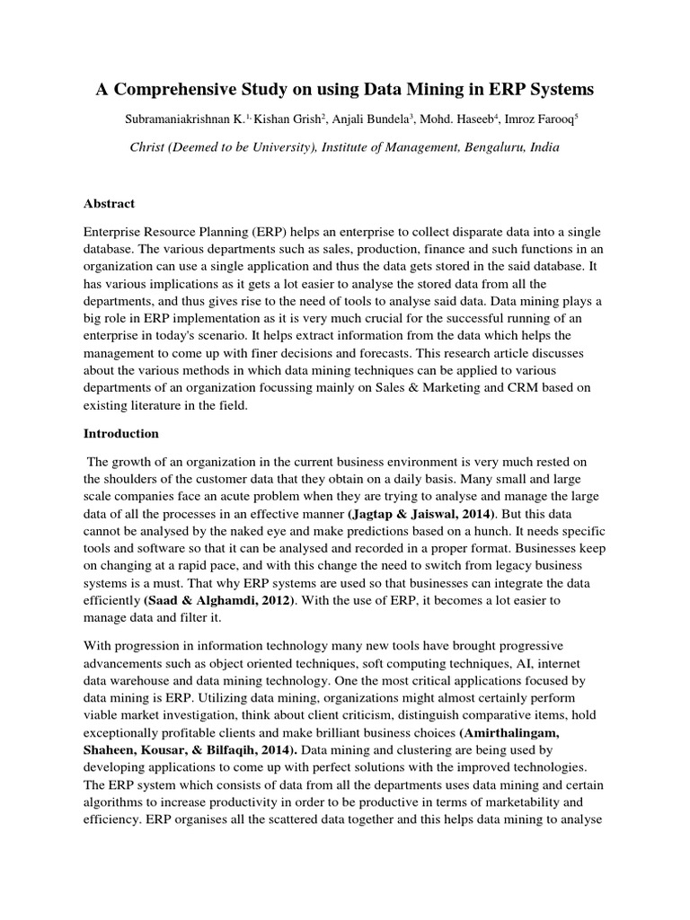 A Comprehensive Study On Using Data Mining in ERP Systems | PDF ...