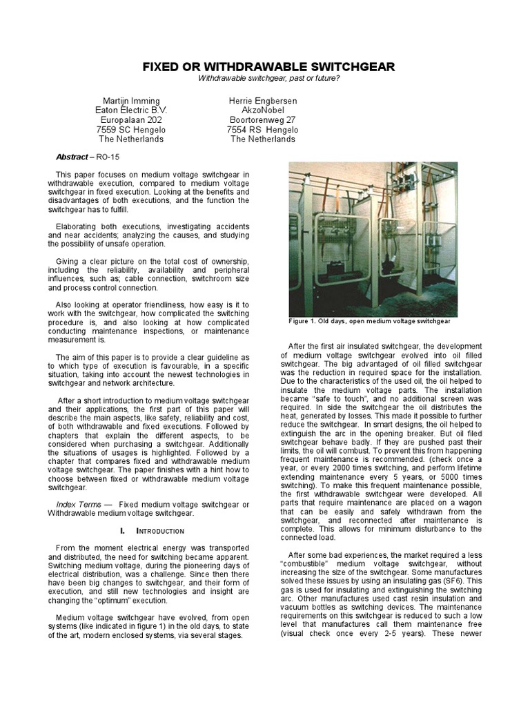 Fixed or Withdrawable Switchgear PDF | Download Free PDF | Switch ...