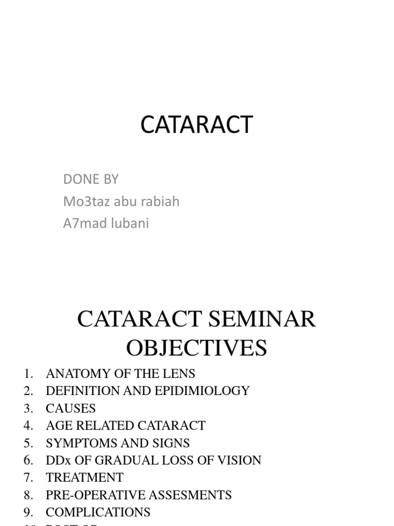 Cataract: Done by Mo3taz Abu Rabiah A7mad Lubani | PDF | Facial ...