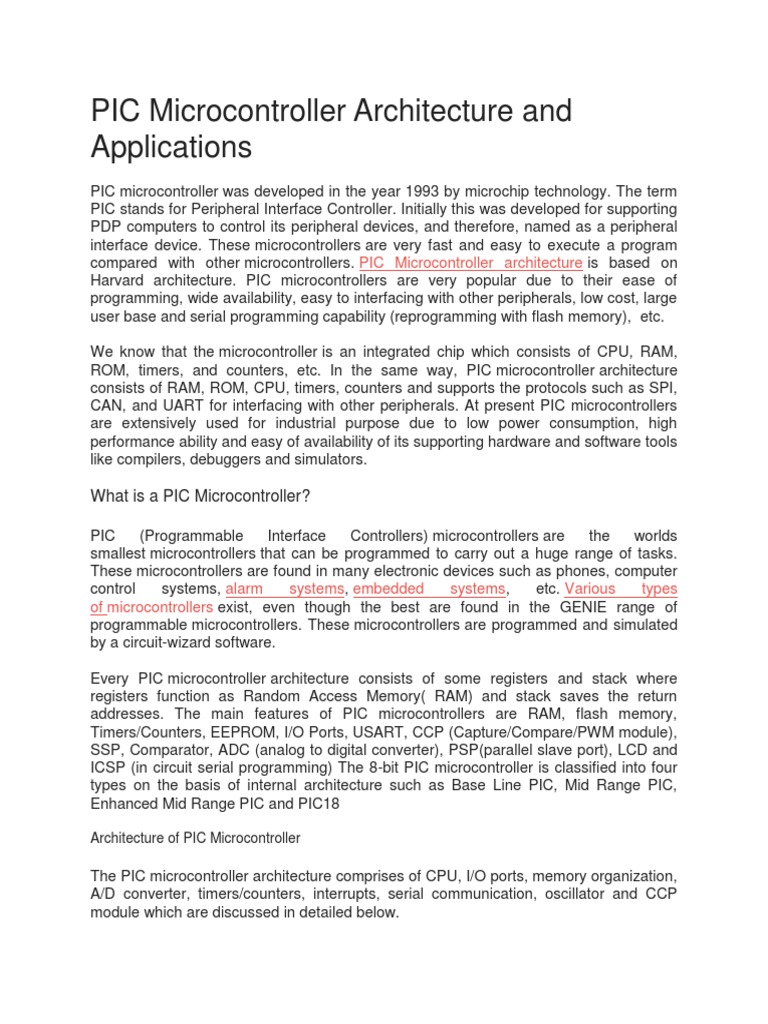 PIC Microcontroller Architecture and Applications | PDF ...