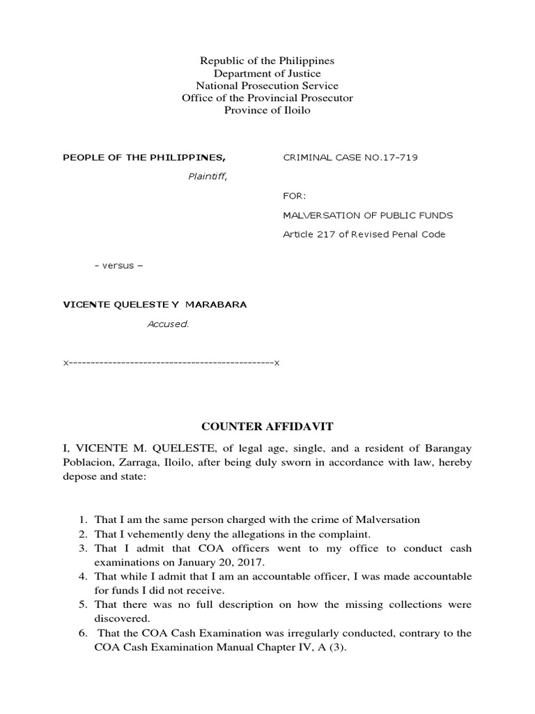 Counter Affidavit To Prosecutor | PDF | Affidavit | Prosecutor