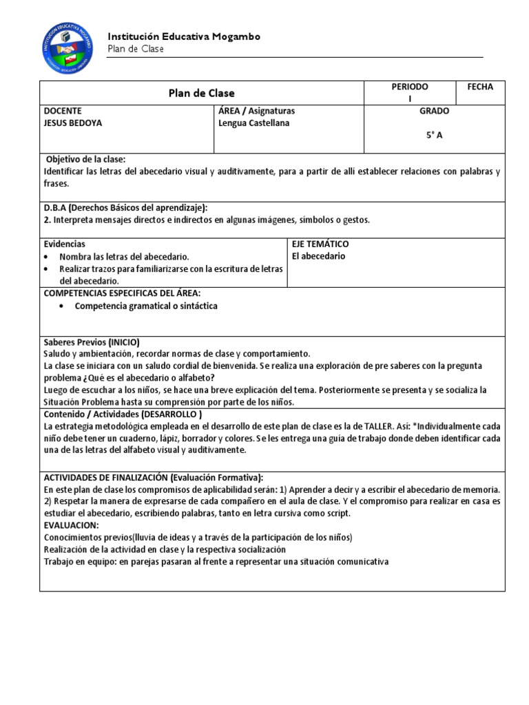 Plan de Clase Lengua Castellana | PDF | Diccionario | Verbo